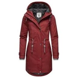 Regenjacke PEAK TIME "L60042" Gr. 4XL (48), rot (weinrot) Damen Jacken stylisch taillierter Regenmantel für