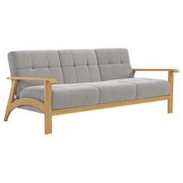 Sit & More 3-Sitzer SIT & MORE "Billund" Sofas Gr. B/H/T: 199cm x 88cm x 106cm, Microfaser, mit Schlaffunktion, weiß (silber) Armlehnen aus eichefarbigem Buchenholz, verschiedene Bezüge und Farben