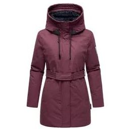 Winterjacke Navahoo "Eishauch 14" Gr. XL (42), rot (weinrot) Damen Jacken Winterparka mit Taillengürtel und Fleece-Kragen