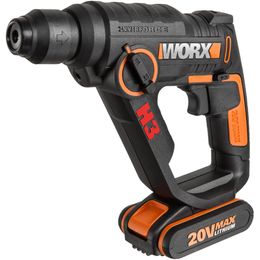 WORX Akku-Bohrhammer "WX390.1" Bohrmaschinen 3-In-1, pneumatisches Hammerwerk, inkl. 2 Akkus & Ladegerät bunt (schwarz, orange)