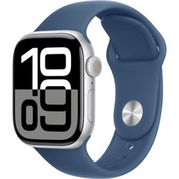 Smartwatch Apple "Watch Series 10 Aluminium" Smartwatches Gr. 42 mm, Cellular, S/M, Sport Band, silberfarben (blau, silber)