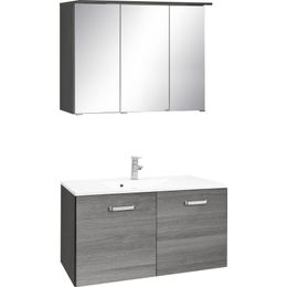 Badmöbel-Set Welltime "Ravenna" Kastenmöbel-Sets grau (grafit, eichefarben) Breite 90 cm, Spiegelschrank und Waschtisch