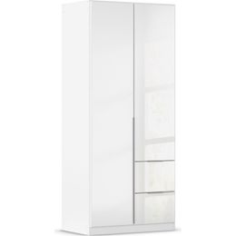 Drehtürenschrank Rauch "Kleiderschrank Kleiderschränke Schrank Garderobe AGORDO mit Glasfront" Schränke Gr. B/H/T: 91 cm x 210 cm x 54 cm, 2 St., weiß (alpinweiß, glas kristallweiß) mit Außenschubkästen, in 6 Breiten und 2 Höhen MADE IN GERMANY