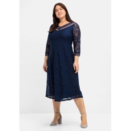 Abendkleid sheego "Große Größen" Gr. 56, Normalgrößen, blau (marine) Damen Kleider Partykleid aus elastischer und bequemer Qualität