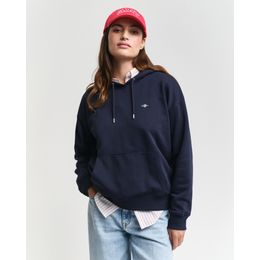 Hoodie Gant "SHIELD HOODIE" Gr. L, blau (evening blue) Damen Sweatshirts Grafische Gant-Stickerei auf der Brust