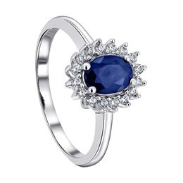 Diamantring Vivance "0,25 ct Diamant Brillant Safir Ring aus 585 Weißgold" Fingerringe Gr. 50, mit Diamant, Weißgold 585-Diamanten, silberfarben (silber) Damen Gold Schmuck