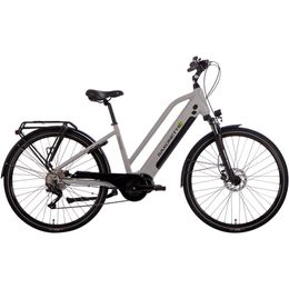 E-Bike SAXONETTE "Premium Sport (Trapez)" E-Bikes Gr. 45 cm, 28 Zoll (71,12 cm), silberfarben Pedelec, Elektrofahrrad für Damen, Trekkingrad