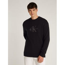 Rundhalspullover Calvin Klein Jeans "CHENILLE MONOLOGO SWEATER" Gr. L, schwarz (ck black) Herren Pullover mit Logostickerei