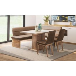 Eckbankgruppe Home Affaire "Beluna + Cross Essecke Sitzgruppe Eckbank Küchenbank BESTSELLER", braun (cognac), B:210cm H:89cm T:169cm, Polyester, FSC-zertifiziertes Massivholz, FSC-zertifizierter Holzwerkstoff, Sitzmöbel-Sets, Sitzgruppe Esszimmer Stühle Tisch und Bank bequem gepolstert