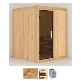 Karibu Sauna "Norin" Saunen 9 KW-Ofen mit integrierter Steuerung beige (naturbelassen)