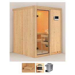 Karibu Sauna "Norin" Saunen 9 KW-Bio-Ofen mit externer Steuerung beige (naturbelassen)