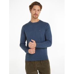 Rundhalspullover Tommy Hilfiger "ESSENTIAL COTTON CREW NECK" Gr. L, blau (aegean sea htr) Herren Pullover