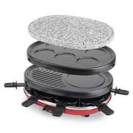 H.Koenig RP412 Raclette-Gerät 4 in 1 / 8 Personen / Raclette, Natursteingrill, Crepe-Platte und Grillplatte /