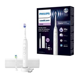 Elektrische Zahnbürste PHILIPS SONICARE "Series 6500 HX7410/02", weiß (.), ElektrozahnbürstenB:17,1cm H:23,2cm T:6cm, mit Andruckkontrolle, 3 Intensitätsstufen, inkl. Ladegerät, Reiseetui, B:17,1cm H:23,2cm T:6cm