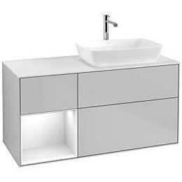 Villeroy & Boch Villeroy und Boch Finion Waschtischunterschrank F801GFGJ 120cm, Abdeckplatte white matt, Regale Glossy white lacquer, Light grey matt