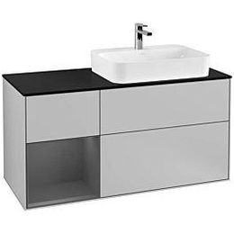 Villeroy & Boch Villeroy und Boch Finion Waschtischunterschrank F392GKGJ 120cm, Abdeckplatte black matt, Regal links Anthracite matt, Light grey matt