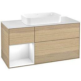 Villeroy & Boch Villeroy und Boch Finion Waschtischunterschrank G291GFPC 120cm, Abdeckplatte white matt, Emotion, Regal links Glossy white lacquer, Oak Veneer