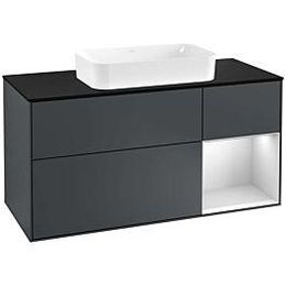 Villeroy & Boch Villeroy und Boch Finion Waschtischunterschrank G302MTHG 120cm, Abdeckplatte black matt, Emotion, Regal rechts White matt lacquer, Midnight Blue Matt Lacquer