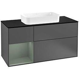 Villeroy & Boch Villeroy und Boch Finion Waschtischunterschrank G292GMGK 120cm, Abdeckplatte black matt, Emotion, Regal links Olive Matt Lacquer, Anthracite matt