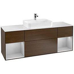 Villeroy & Boch Villeroy und Boch Finion Waschtischunterschrank F451GJGN 160x60,3cm, Abdeckplatte white matt, Regale Light grey matt lacquer, Walnut veneer