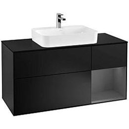 Villeroy & Boch Villeroy und Boch Finion Waschtischunterschrank G422GKPD 120cm, Abdeckplatte black matt, Emotion, Regal rechts Anthracite matt, Black matt lacquer