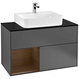 Villeroy & Boch Villeroy und Boch Finion Waschtischunterschrank G112GNGK 100cm, Abdeckplatte black matt, Emotion, Regal links Walnut veneer, Anthracite matt