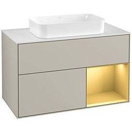 Villeroy & Boch Villeroy und Boch Finion Waschtischunterschrank F251HFHH 100x60,3cm, Abdeckplatte white matt, Regal rechts Gold matt, Sand Matt Lacquer