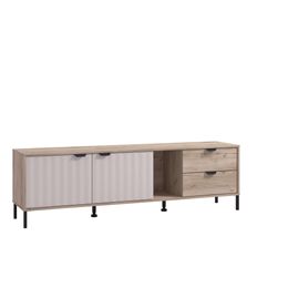 TV-Board Home Affaire "Vandea Lowboard, TV-Schrank, TV-Ständer, modernes Design" Sideboards Gr. B/H/T: 182,5 cm x 54,5 cm x 40 cm, SH 183cm 4K2F2V, 2 St., grau (grau eiche) Trendfarben, Front in 3D-Optik