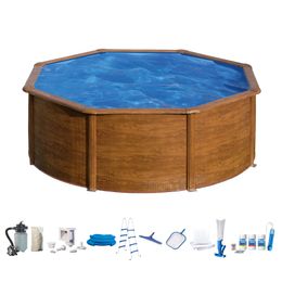 Rundpool MY POOL BWT Schwimmbecken Gr. Ø/B/H/L: 350 cm x Breite Höhe 120 cm x Länge, 11000 l, braun in moderner Holzoptik, Höhe 120 cm, verschiedene Größen