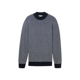 Tom Tailor Denim Herren Strickpullover mit Stehkragen, blau, mehrfarbiges Muster, Gr. XXL