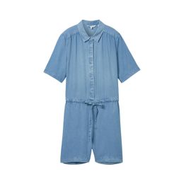 Tom Tailor Damen Kurzer Overall im Jeans Look, blau, Uni, Gr. 36