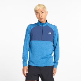 Funktionsshirt New Balance "Athletics Heat Grid 1/2 Zip", Herren, Gr. L, blau (heron blau), Obermaterial: 95% Polyester, 5% Elasthan, sportlich, Rundhals, Shirts