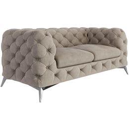 Chesterfield Sofa 2-Sitzer River mit Metall Füßen, Creme Samt