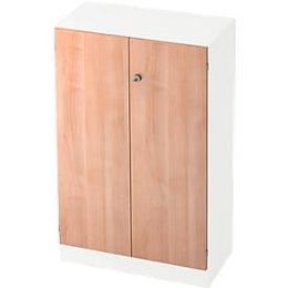 Aktenschrank TARVIS, mit Griff ohne Schloss, 3 Ordnerhöhen, B 800 x T 420 x H 1270 mm, weiß/Nussbaum-Dekor