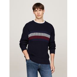 Rundhalspullover Tommy Hilfiger "GLOBAL STRIPE CHUNKY RIB C NK" Gr. L, blau (desert sky) Herren Pullover mit auffälligem Color Block-Design