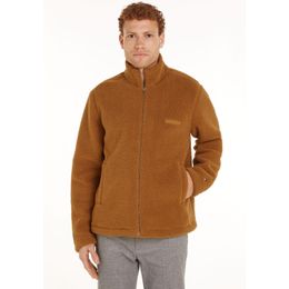 Sweatjacke Tommy Hilfiger "MONOTYPE TEXTURED FLEECE ZT" Gr. L, braun (country brown) Herren Sweatjacken aus strukturiertem Teddy-Fleece