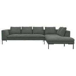 Ecksofa FLEXLUX "Loano, superbequemer Sitzkomfort durch Kaltschaum im Sitz, L-Form" Sofas Gr. B/H/T: 319cm x 86cm x 230cm, Struktur, lange Ottomane rechts, grün (dusty grün) modernes Sofa, frei im Raum stellbar, lose Kissen, hoher Fuß