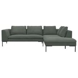 Ecksofa FLEXLUX "Loano, superbequemer Sitzkomfort durch Kaltschaum im Sitz" Sofas Gr. B/H/T: 284cm x 86cm x 230cm, Struktur, lange Ottomane rechts, grün (dusty green) modernes Sofa, frei im Raum stellbar, lose Kissen