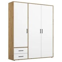 Drehtürenschrank Rauch "Kleiderschrank Schrank Garderobe Wäscheschrank VOYAGER" Schränke Gr. B/H/T: 140 cm x 194 cm x 53 cm, 3 St., weiß (eiche artisan, alpinweiß) moderne Griffe in Graumetallic mit Außenschubkästen MADE IN GERMANY