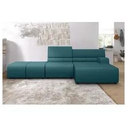 Ecksofa Egoitaliano "Babouche, Designsofa mit außergewöhnlichem Sitzkomfort zum Wohlfühlen" Sofas Gr. B/T: 384cm x 98cm, Luxus-Microfaser BLUSH, Recamiere rechts, blau (teal)