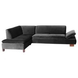 Ecksofa Max Winzer "Tampere modern, edler Samtvelours Bezug, Mattenoptik im Sitz, bequem" Sofas Gr. B/H/T: 273cm x 75cm x 190cm, Samtvelours, Ottomane links, schwarz mit Armlehnverstellung, Ottomane wahlweise rechts oder links, L-Form