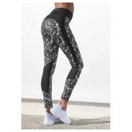 Leggings Lascana ACTIVE "Splash" Gr. 32/34, N-Gr, weiß (schwarz, marmoriert, weiß), Damen, Obermaterial: 85% Polyester, 15% Elasthan, gemustert, Hosen 5-Pocket-Hose, Sporthose mit Allover Muster