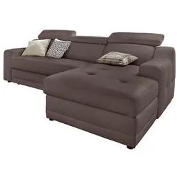 Ecksofa exxpo - SOFA FASHION "Lotos, bequem und funktionell, L-Form", braun (schoko), B:242cm H:92cm T:98cm, NaturLEDER (echtes Rindsleder) in Sitz und Rücken. Korpus in passendem Kunstleder SOFTLUX bezogen, Luxus-Kunstleder, Sofas, mit Kopf- bzw. Rückenverstellung, wahlweise mit Bettfunktion