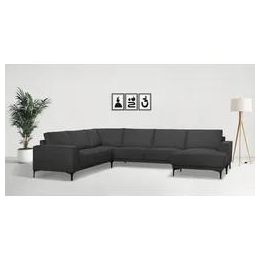 Wohnlandschaft Places of Style "Oland" Sofas Gr. B/H/T: 342 cm x 85 cm x 260 cm, Flachgewebe, Recamiere rechts, grau (anthracite) U-Form, im zeitlosem Design und hochwertiger Verabeitung