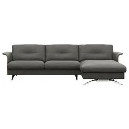 Ecksofa FLEXLUX "Glow, super bequem durch hochwertigem Sitzaufbau mit Federkern, L-Form" Sofas Gr. B/H/T: 273cm x 81cm x 158cm, Echtleder, Chaiselongue rechts, grau (warm mineral grau) Modernes skandinavisches Design