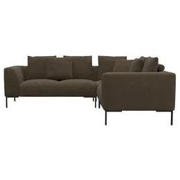 Ecksofa FLEXLUX "Sava, gleichschenklig, bequem mit hohem Sitzkomfort" Sofas Gr. B/H/T: 285cm x 94cm x 285cm, Lederoptik, Schenkel rechts, 2,5 Sitzer-Ecke -2,5 Sitzer, braun (camel brown) Taschenferderkern-Sitz mit Kaltschaum, lose Rücken- & Dekokissen