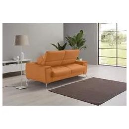 Schlafsofa Egoitaliano "Francine, Designsofa, Loungesofa mit Dauerschlaffunktion, Bettfunktion" Sofas Gr. B/H/T: 233cm x 100cm x 106cm, Leder BULL, orange hochwertiger Metallbettrahmen & Matratze, Kopfteil manuell verstellbar