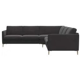 Ecksofa FLEXLUX "Fiore, gleichschenklig, bequem durch hochwertigem Sitzaufbau" Sofas Gr. B/H/T: 249cm x 85cm x 92cm, Struktur, Schenkel links, grau (charcoal gre) schmale Armlehnen, Kaltschaum, Füße Alu+ Eiche