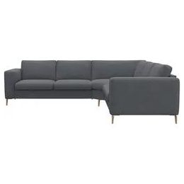 Ecksofa FLEXLUX "Fiore, gleichschenklig, super Sitzkomfort durch Kaltschaum im Sitz" Sofas Gr. B/H/T: 257cm x 85cm x 92cm, Lederoptik, Schenkel links, grau (elephant gre) breite Armlehnen, Füße Alu+ Eiche, L-Form