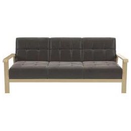 Sit & More 3-Sitzer SIT & MORE "Billund" Sofas Gr. B/H/T: 199cm x 88cm x 106cm, Luxus-Microfaser Vintageoptik, ohne Schlaffunktion, grau (anthrazit) Armlehnen aus Buchenholz in natur, verschiedene Bezüge und Farben